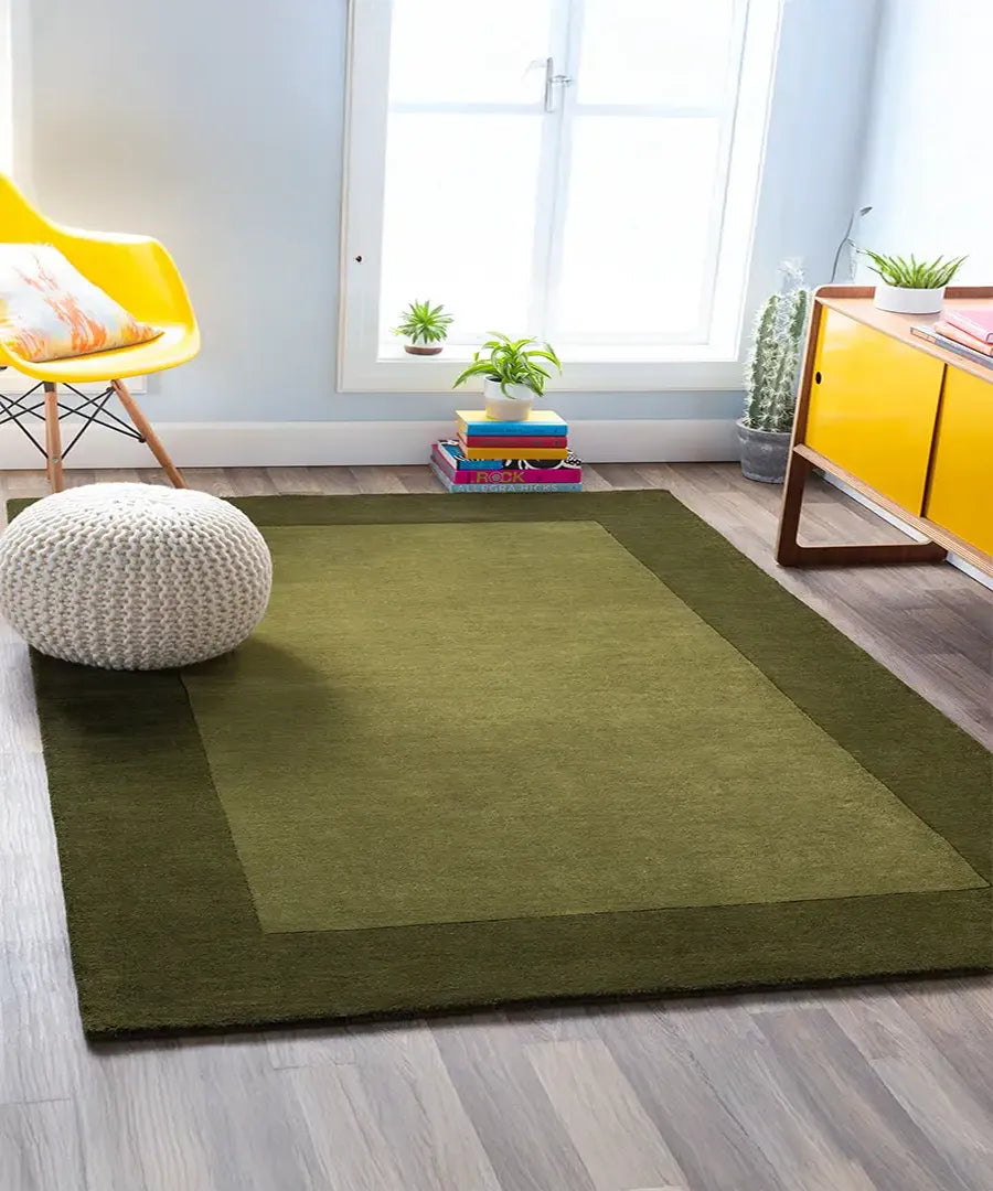 Hand-Loomed Mystique Dark Green Wool Rug - Shop Now!