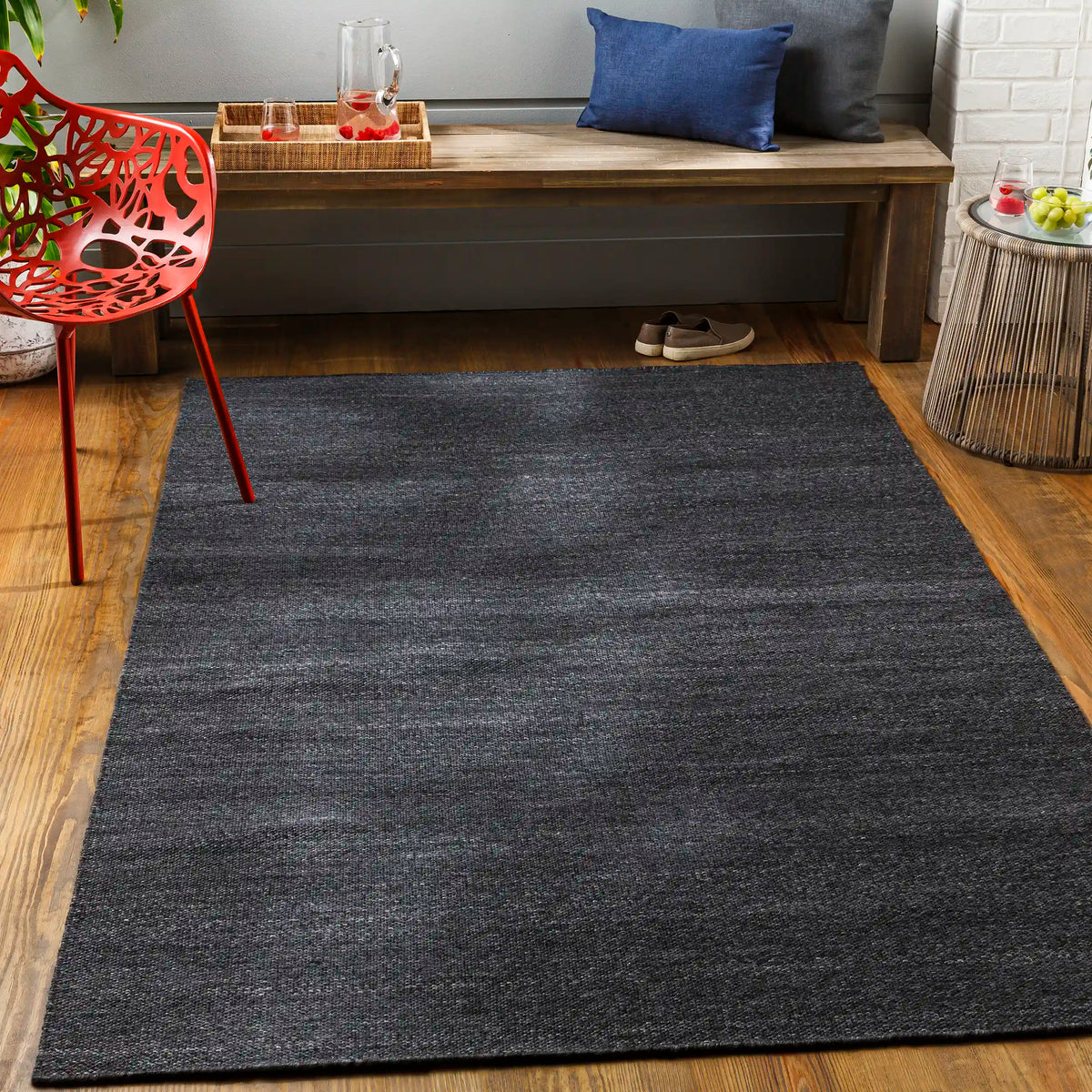 Acacia Hand-Woven Recycled PET Yarn Rug - Black