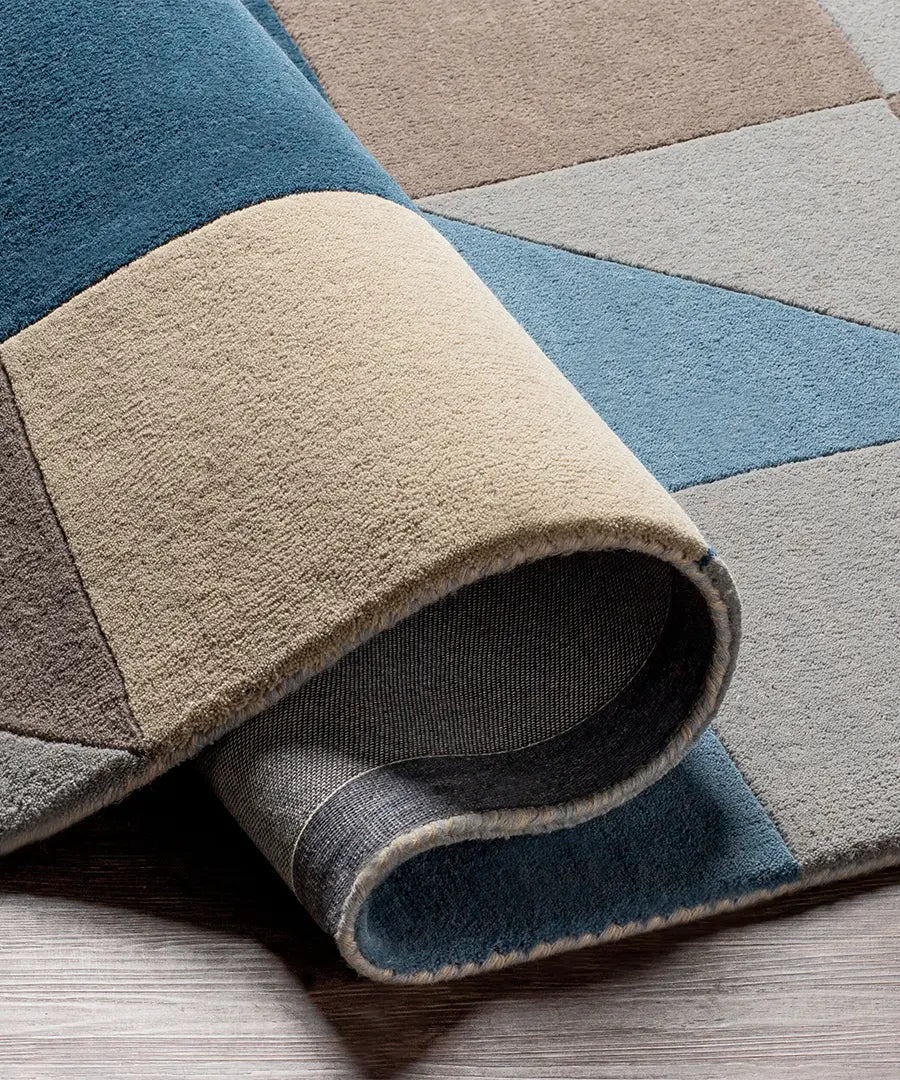 Hand Tufted Abstract Navy Wool Rug for Elegant Decor