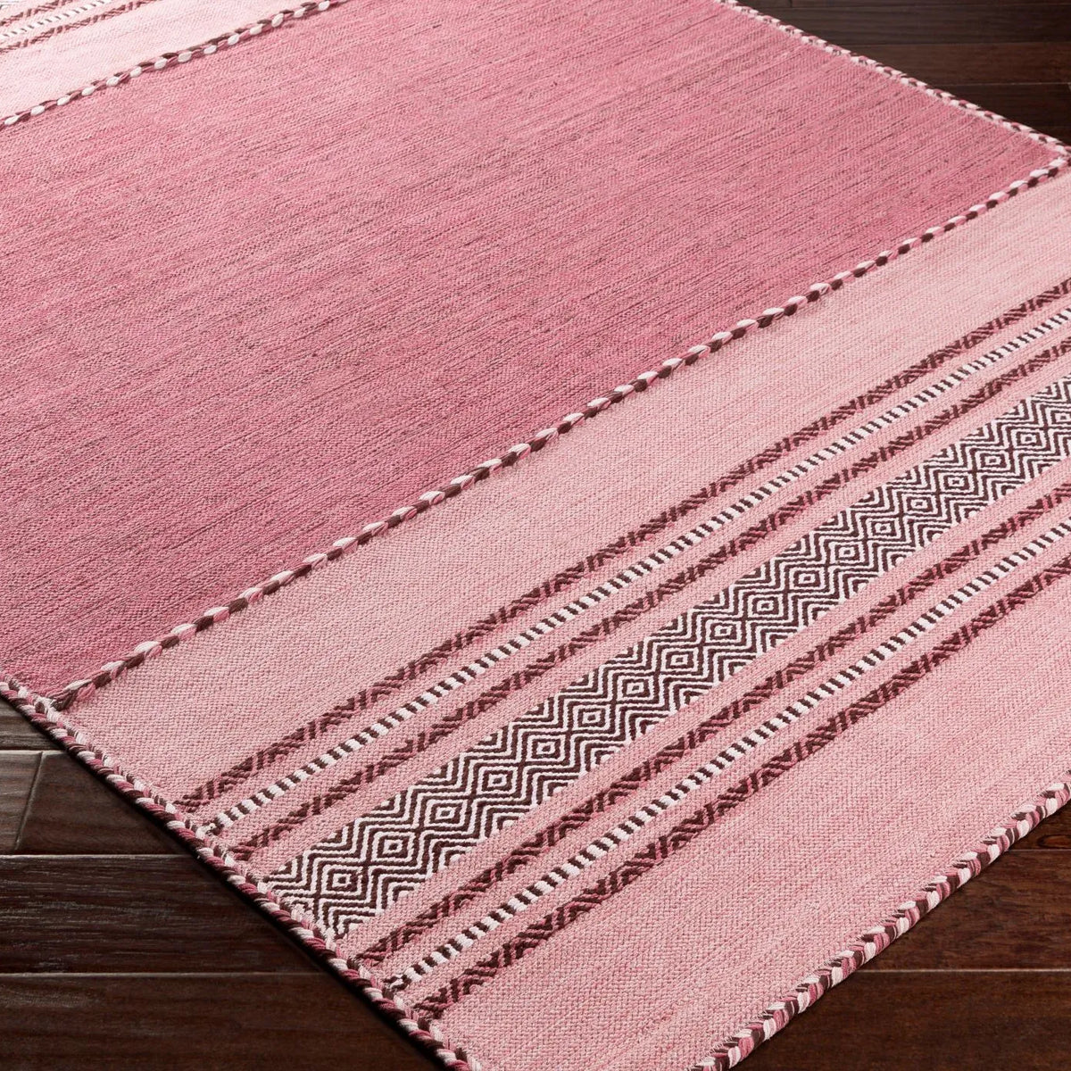 Handwoven Pink Cotton Rug - Beautiful Trenza Style Rug